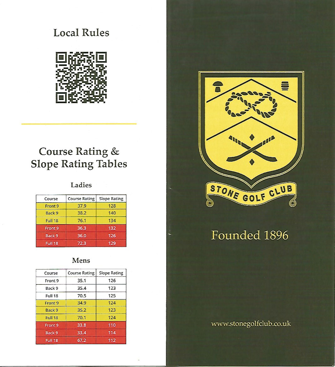 Scorecard - Stone Golf Club
